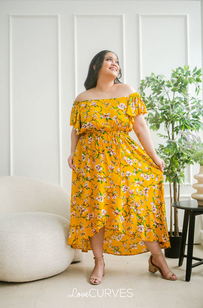 Square Neck Mullet Dress - Floral Mustard – Love Curves Ph